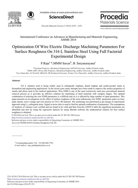Pdf Optimization Of Wire Electric Discharge Machining Parameters For