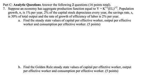 Solved Suppose An Economy Has Aggregate Production Function