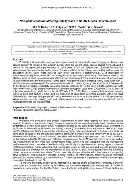 Pdf Non Genetic Factors Affecting Fertility Traits In South African