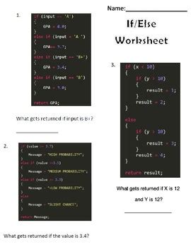 If Else Coding Worksheet By Suzanne McMillan Teachers Pay Teachers