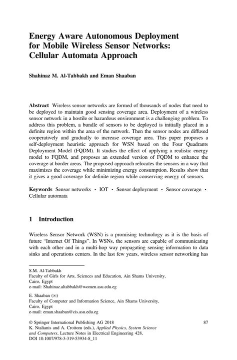 Pdf Energy Aware Autonomous Deployment For Mobile Wireless Sensor