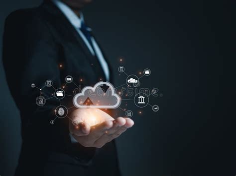 Businessman Holding Cloud Icon Cloud Computing Concept Connect Communication Equipment