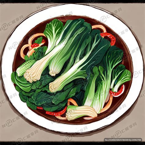 AI创作图炒菜 青菜 中华美食 中国菜 手绘 卡通 清新nipic 昵图网