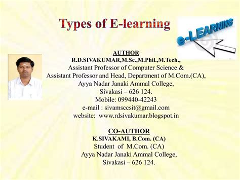 Types Of E Learning R D Sivakumar Ppt