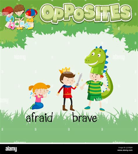 Opposite Words For Afraid And Brave Illustration Stock Vector Image And Art Alamy