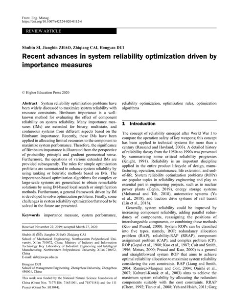 Pdf Recent Advances In System Reliability Optimization Driven By