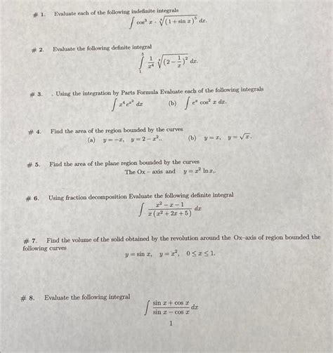 solved 1 evaluate each of the following indefinite