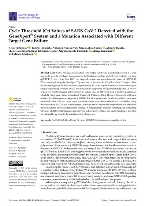Pdf Cycle Threshold Ct Values Of Sars Cov 2 Detected With The Genexpert System And A