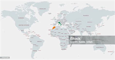 Highlighted World Map Featuring Morocco And Italy Locations Marked