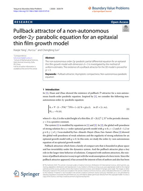 Pdf Pullback Attractor Of A Non Autonomous Order 2γ Parabolic Equation For An Epitaxial Thin