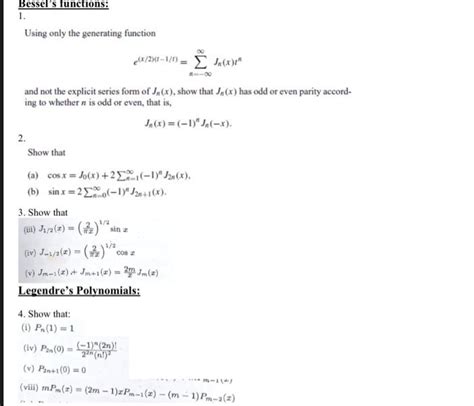 Solved Bessels Functions 1 Using Only The Generating