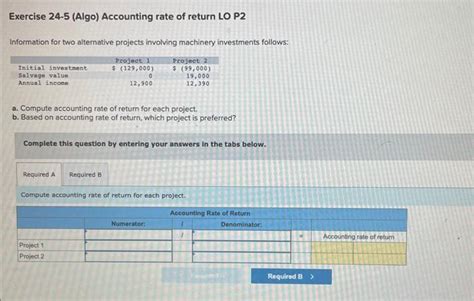 solved exercise 24 5 algo accounting rate of return lo p2