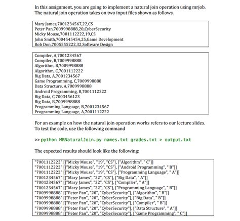 Solved Implement A Natural Join Operation Using Mrjob The