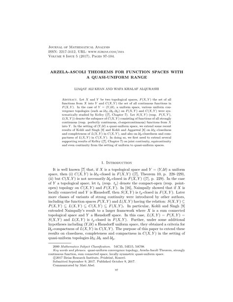 Arzela Ascoli Theorems For Function Spaces With A Quasi Uniform Range Docslib