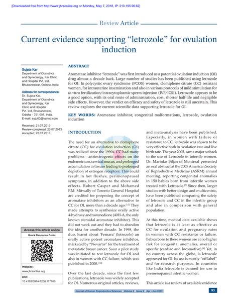 Pdf Current Evidence Supporting Letrozole” For Ovulation Induction