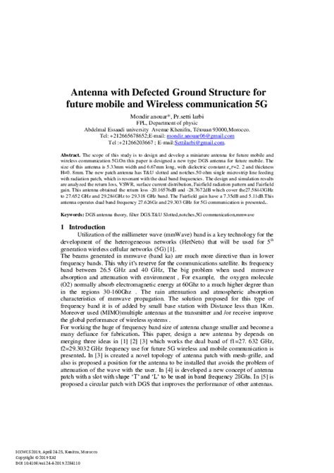 Pdf Antenna With Defected Ground Structure For Future Mobile And
