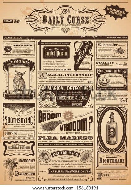 Хэллоуин газета с магическими объявления стоковая векторная графика без лицензионных