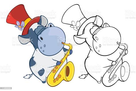 당신이 디자인 및 컴퓨터 게임을 위한 귀여운 만화 캐릭터 암소의 벡터 일러스트 레이 션 색칠 하기 책 개요 세트 귀여운에 대한