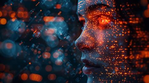 Cyborg Face With Binary Code Artificial Intelligence Concept 3d Rendering Premium Ai Generated