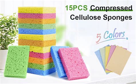 15 Pcs Cellulose Sponges Kitchen 5 Colors Non Scratch
