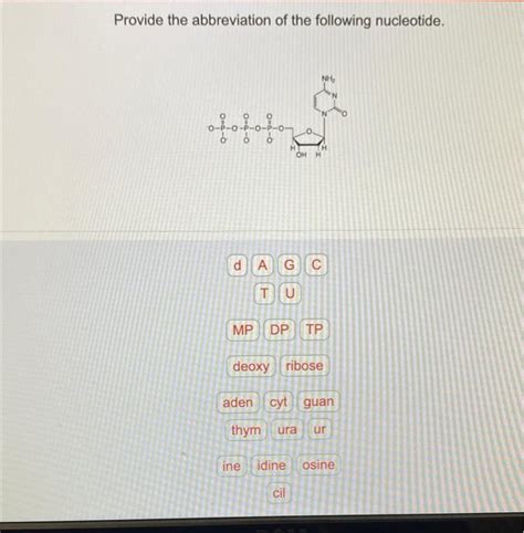 Solved Provide The Abbreviation Of The Following Nucleotide