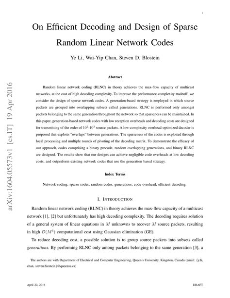 Pdf On Efficient Decoding And Design Of Sparse Random Linear Network