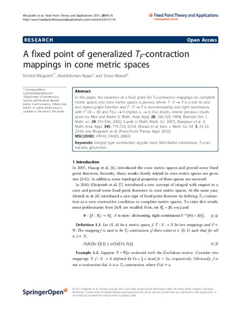Pdf A Fixed Point Of Generalized T F Contraction Mappings In Cone