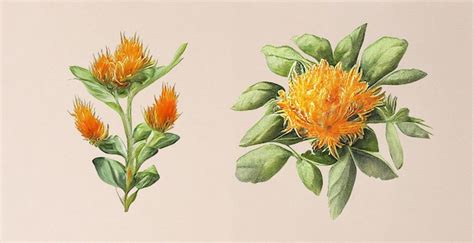 Premium Photo Safflower Carthamus Tinctorius Botanical Illustration On White Paper The