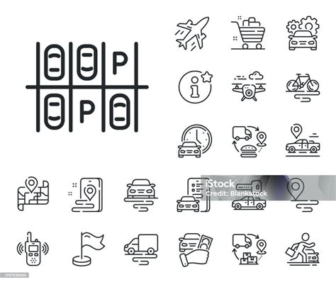 주차 장소 라인 아이콘입니다 주차장 표지판 비행기 공급망 및 장소 위치 벡터 고급에 대한 스톡 벡터 아트 및 기타 이미지 고급 교통수단 구매 Istock