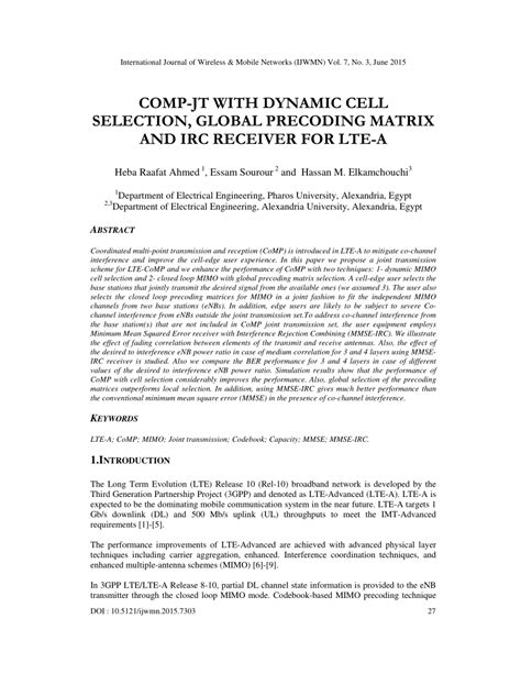PDF Comp Jt With Dynamic Cell Selection Global Precoding Matrix And Irc Receiver For Lte A