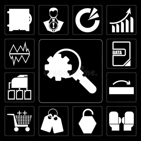 Set Of Searching Settings Interface Boxed Line Stocks Graphic Lock Graphic Interface Security