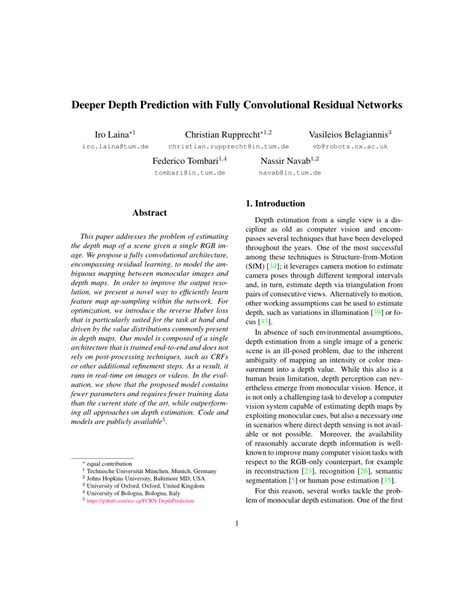Pdf Deeper Depth Prediction With Fully Convolutional Residual Networks