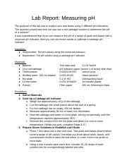 Lab Report Measuring PH Docx Lab Report Measuring PH The Purpose Of This Lab Was To Explore