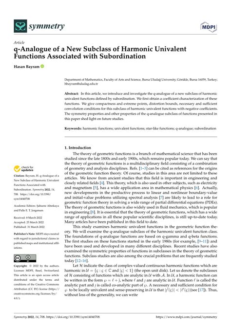 PDF Q Analogue Of A New Subclass Of Harmonic Univalent Functions Associated With Subordination