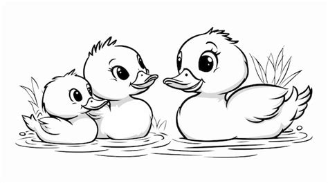 사랑스러운 카와이 오리 가족 만화 캐릭터 컬러링 페이지 프리미엄 Ai 생성 벡터