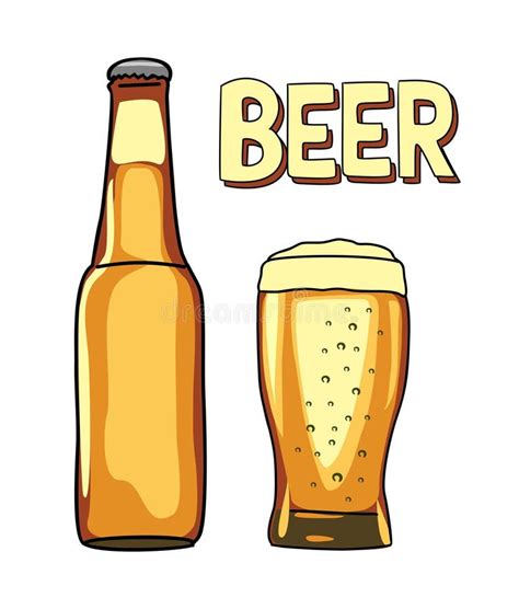 Beer Glass And Bottle With Beer Hand Drawn Text Stock Vector