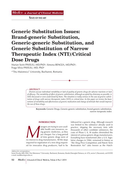 Pdf Generic Substitution Issues Brand Generic Substitution Generic Generic Substitution And