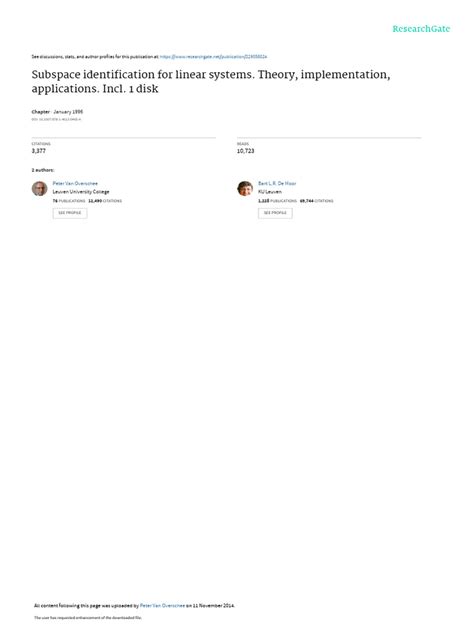 Subspace Identification For Linear Systems Pdf Kalman Filter Matrix Mathematics
