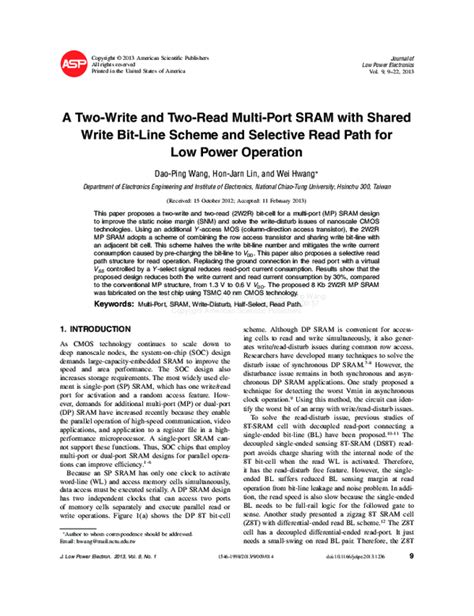 Pdf A Two Write And Two Read Multi Port Sram With Shared Write Bit Line Scheme And Selective