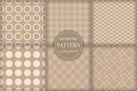 6 크림 파스텔 컬러 기하학적 패턴 배경의 집합입니다 벽지 전단지 표지 배너 디자인 템플릿 직물 직물 및 인쇄를위한 추상및 물결 선 도트 트렌디 한 복고풍 스타일의 벡터