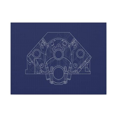 Classic Canvas Small Block Chevy SBC Engine Block Blueprint Art Collection Dark Skeleton