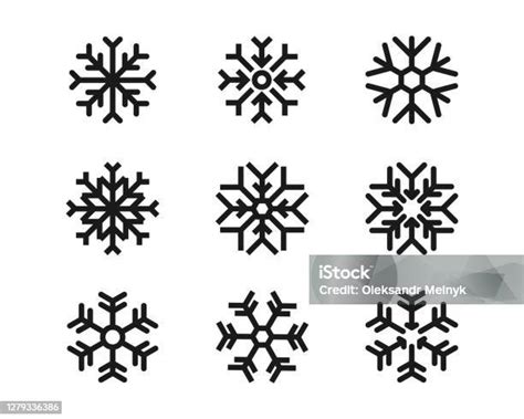 눈송이 아이콘 세트입니다 흰색 배경에 다른 눈송이의 컬렉션 겨울 눈 크리스마스 장식 기후 조절 표지판 컨디셔닝 벡터 아이콘입니다 0명에 대한 스톡 벡터 아트 및 기타 이미지