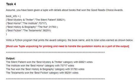 Solved Task 4 Assume You Have Been Given A Tuple With