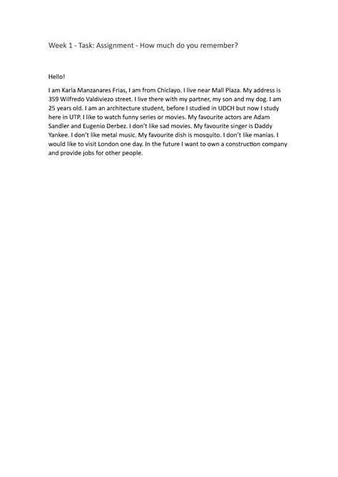 Ingles Ii How Do You Remember Week 1 Task Assignment How Much Do You Remember Hello