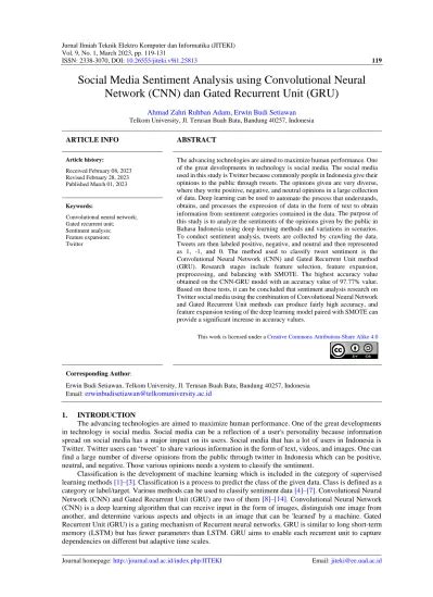Social Media Sentiment Analysis Using Convolutional Neural Network Cnn Dan Gated Recurrent