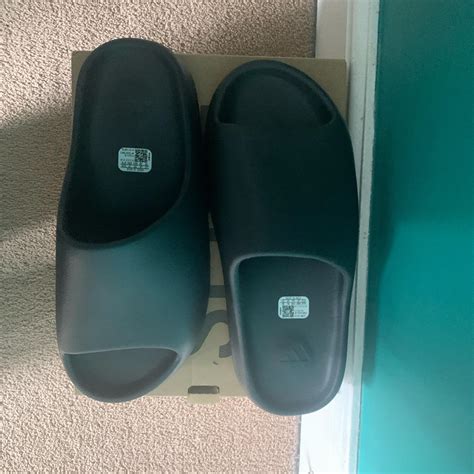 Yeezy Slides Size Onyx Black Perfect Depop