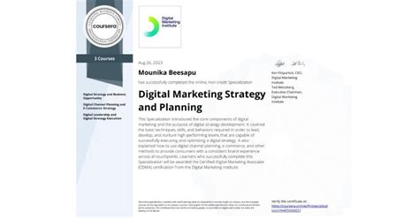 Mounika Beesapu On Linkedin Completion Certificate For Digital Marketing Strategy And Planning