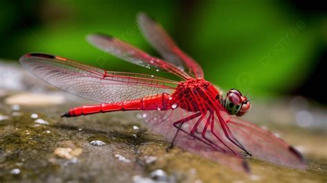비가 날개를 쥐고 바위 옆에 앉아 있는 고추잠자리 붉은 잠자리 고화질 사진 사진 곤충 배경 일러스트 및 사진 무료 다운로드