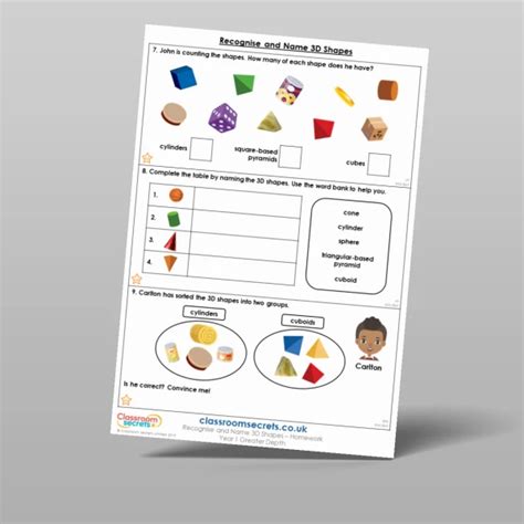 Year 1 Recognise And Name 3d Shapes Homework Resource Classroom Secrets