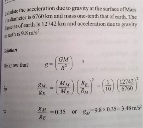 Calculate The Acceleration Due To Gravity At The Surface Of Mars Fits Dia